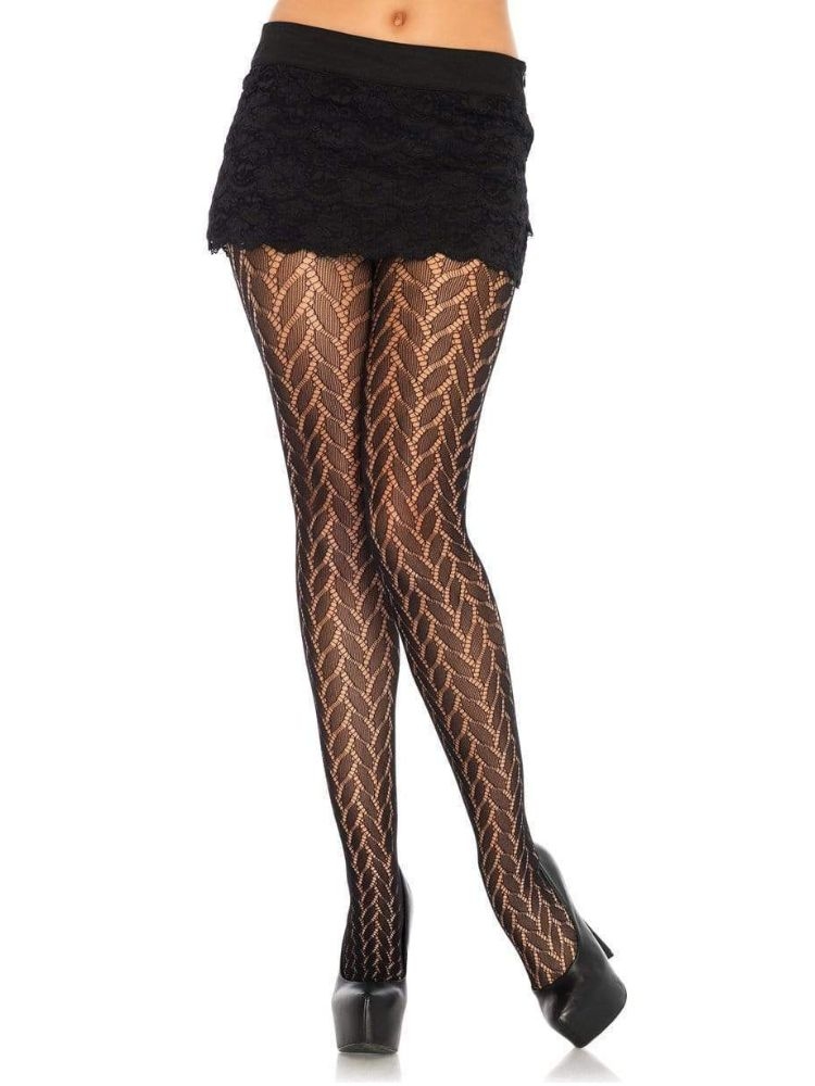 Black Lace Tights with Plaited Design