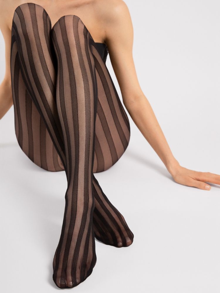 Fiore Raya Black Stripe Tights | The Tight Spot